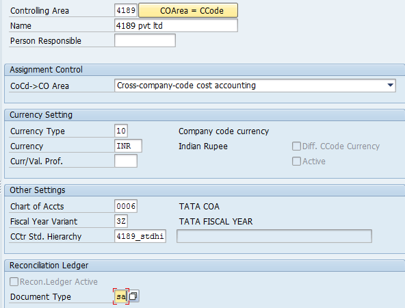 Maintain Controlling Area settings