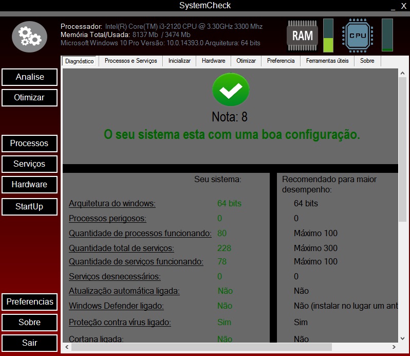 Desenvolvedor de softwares: Programa SystemCheck