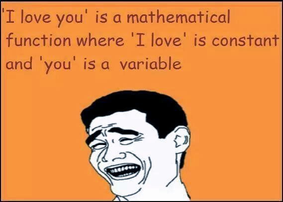 I love you. is a mathematical function where I love is constant and you ...