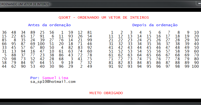 Samuel Lima - Programador C/C++ : Qsort - ordenando um vetor de inteiros