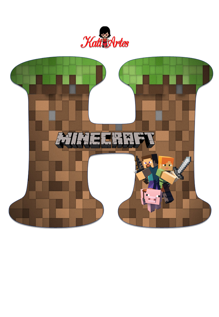 Molde de letras e números Minecraft para imprimir - Festa Free