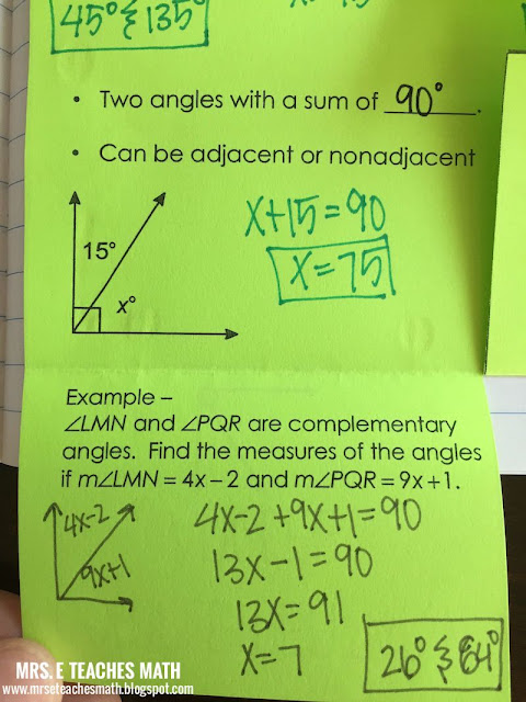 Angle Pair Relationships Interactive Notebook Page | Mrs. E Teaches Math