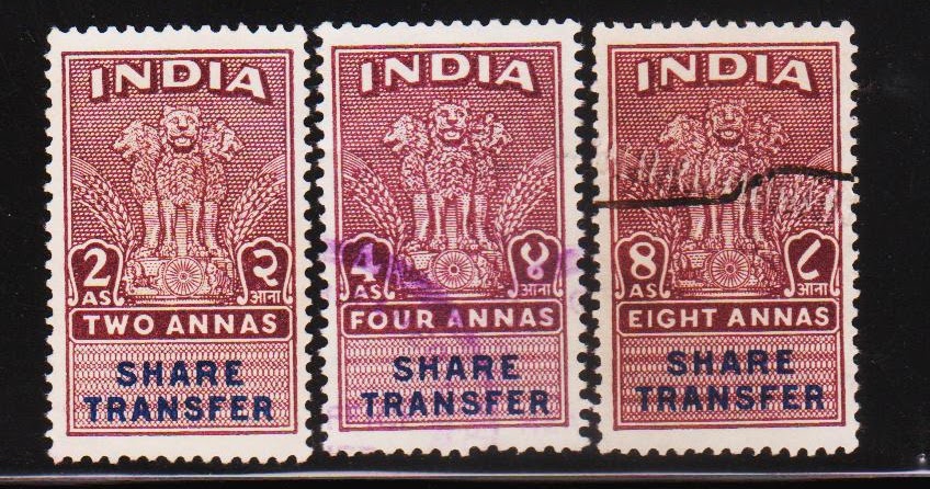 Heritage of India stamps site: India share transfer fiscal stamps