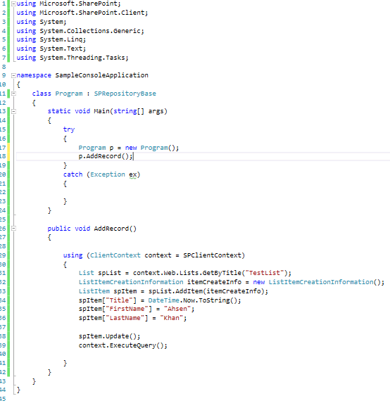 Creating Console Application Using Client Side Object Model Csom