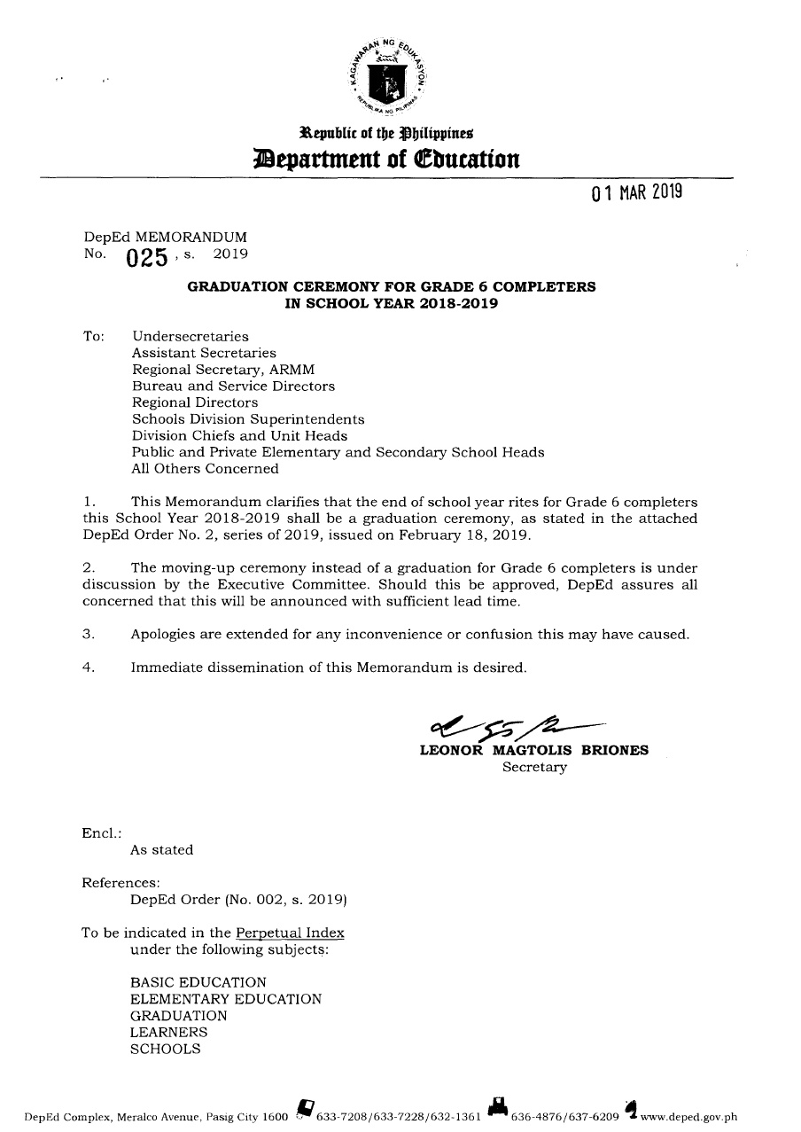DepEd clarifies confusion on memorandum issued, Grade 6 to have ...