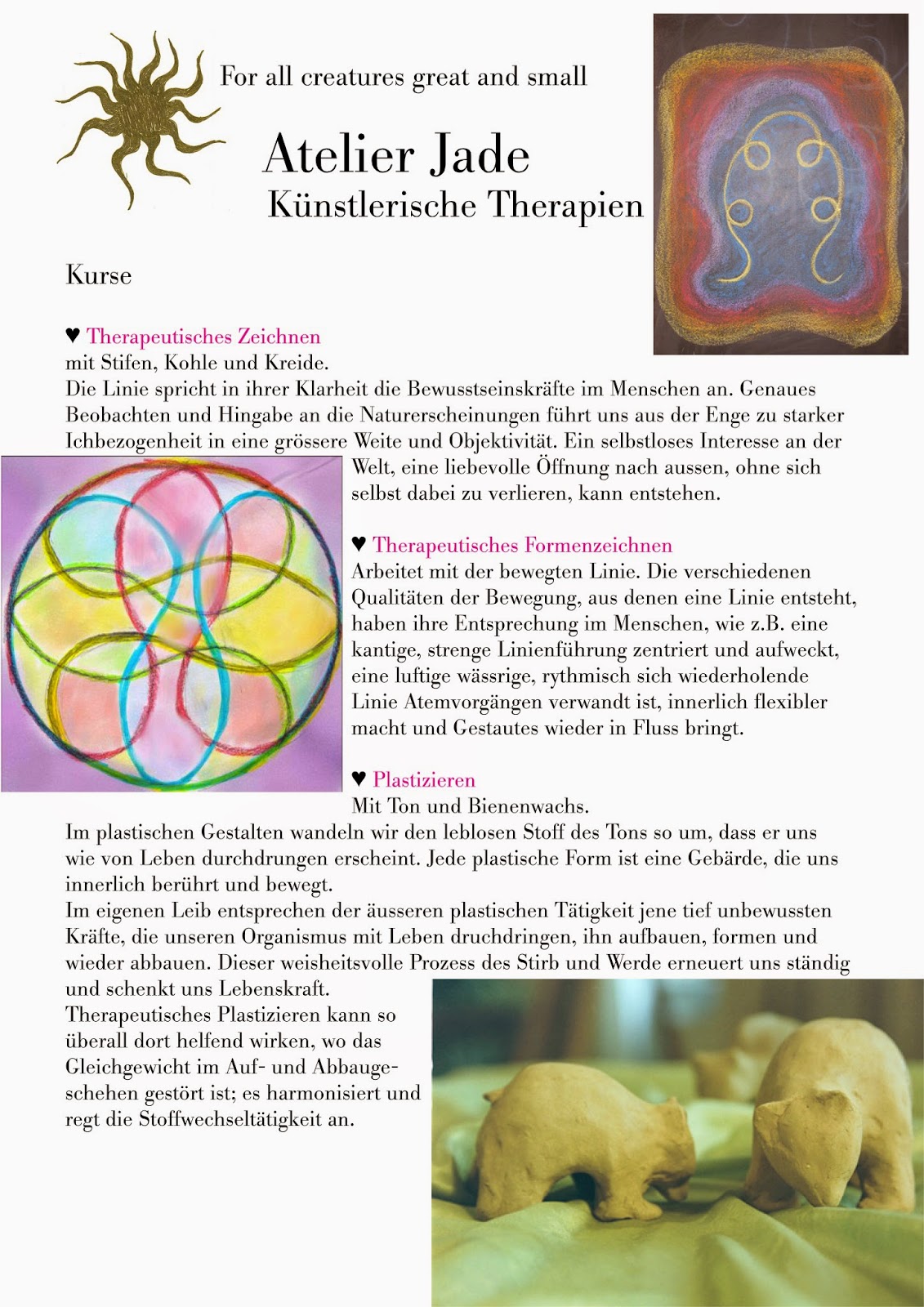 Atelier Jade. Kunsttherapie und Künstlerische Therapien in Zürich.: Kurse