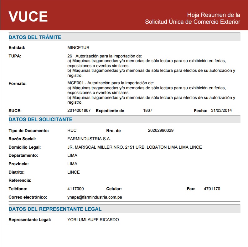 FORMATO DE SOLICITUD - SIMULADOR VUCE - Comercio Internacional