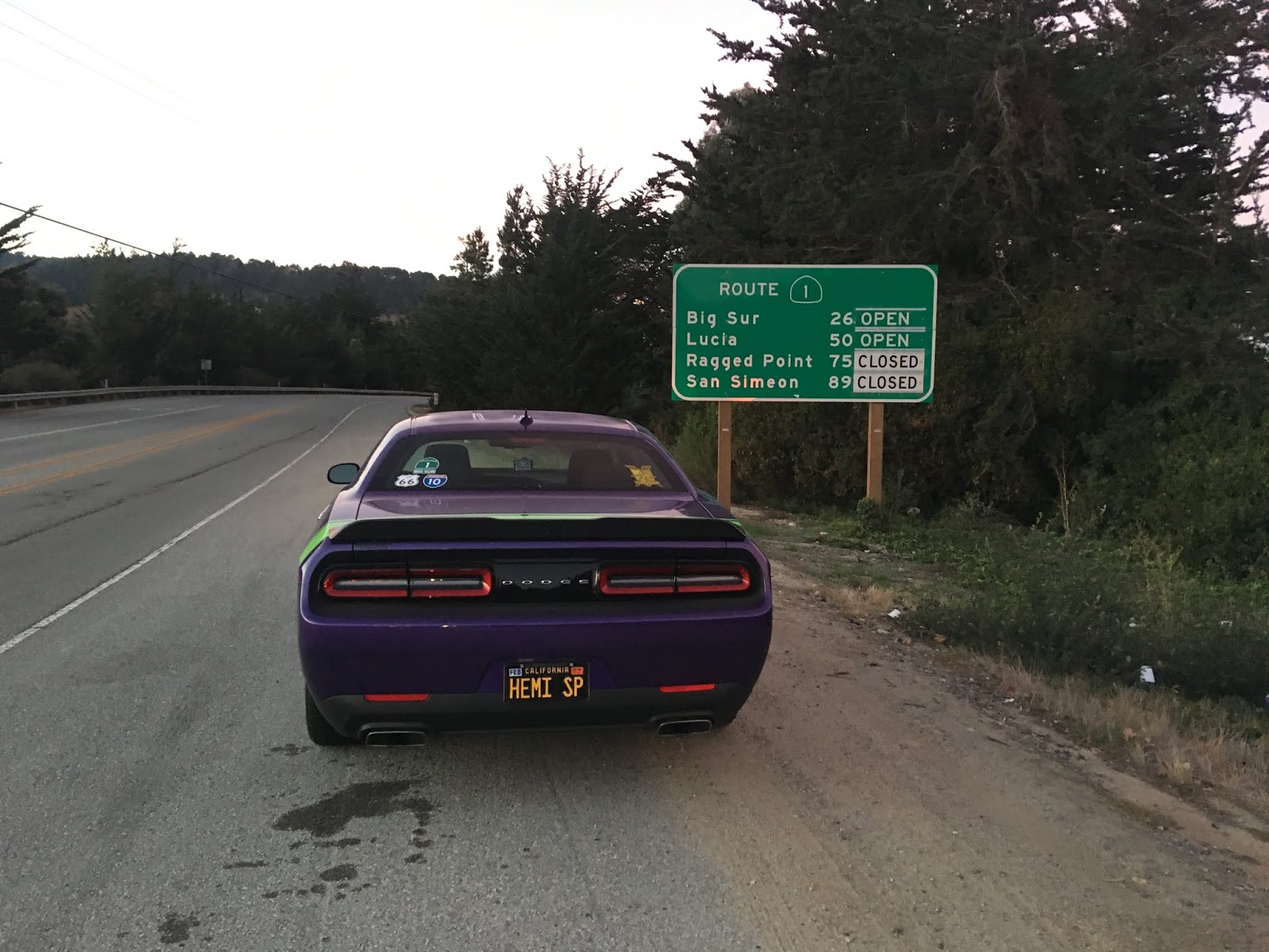 Shield of the Day; the California State Route 1 closure signs in Big Sur