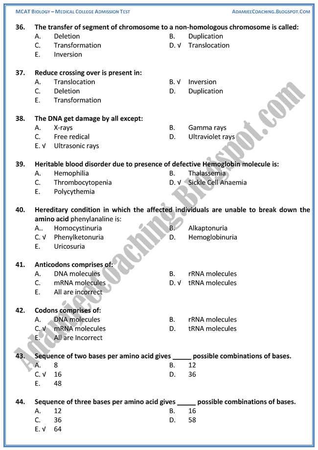 Adamjee Coaching: MCAT Biology - [Chromosomes and DNA] Mcqs for Medical ...