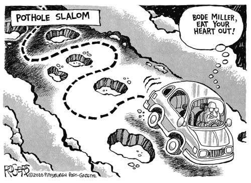 Daily Free Take-Out: Cartoons: Veer left! There's a pothole.