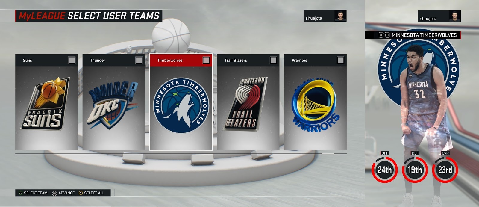 NBA 2K17 New Minnesota Timberwolves Logo