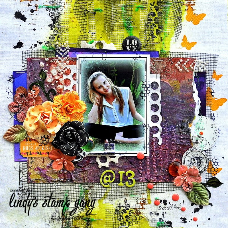 SCRAP ADDICT: @13 Layout - Lindy's Stamp Gang October Colour Challenge