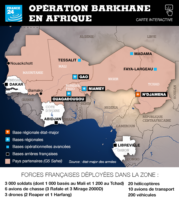 ninkiya: Carte : l’opération Barkhane de l’armée française au Sahel