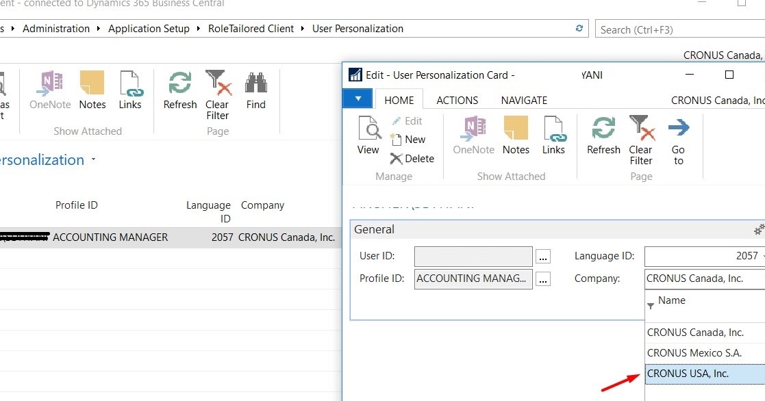 Microsoft Dynamics NAV / BC - How to Setup default company for user?