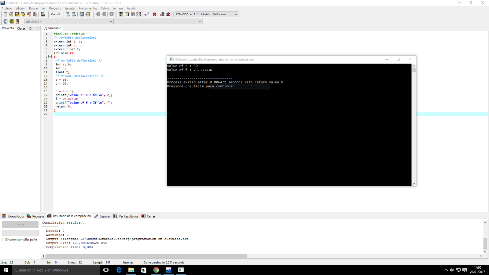 TIC BACH1 A (Lucía): Primeros Ejercicios en C del tutorial TutorialsPoint