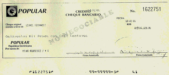 Revelan cheque del Banco Popular de un narcotraficante apresado por la ...