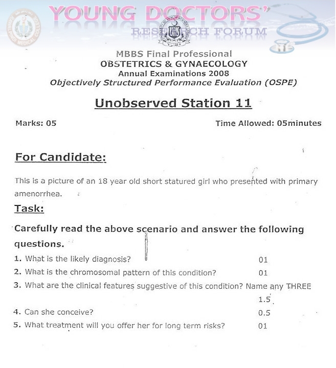 Solved Gynecology and Obstetrics OSPE by UHS - Set 2 ~ YOUNG DOCTORS' RESEARCH FORUM