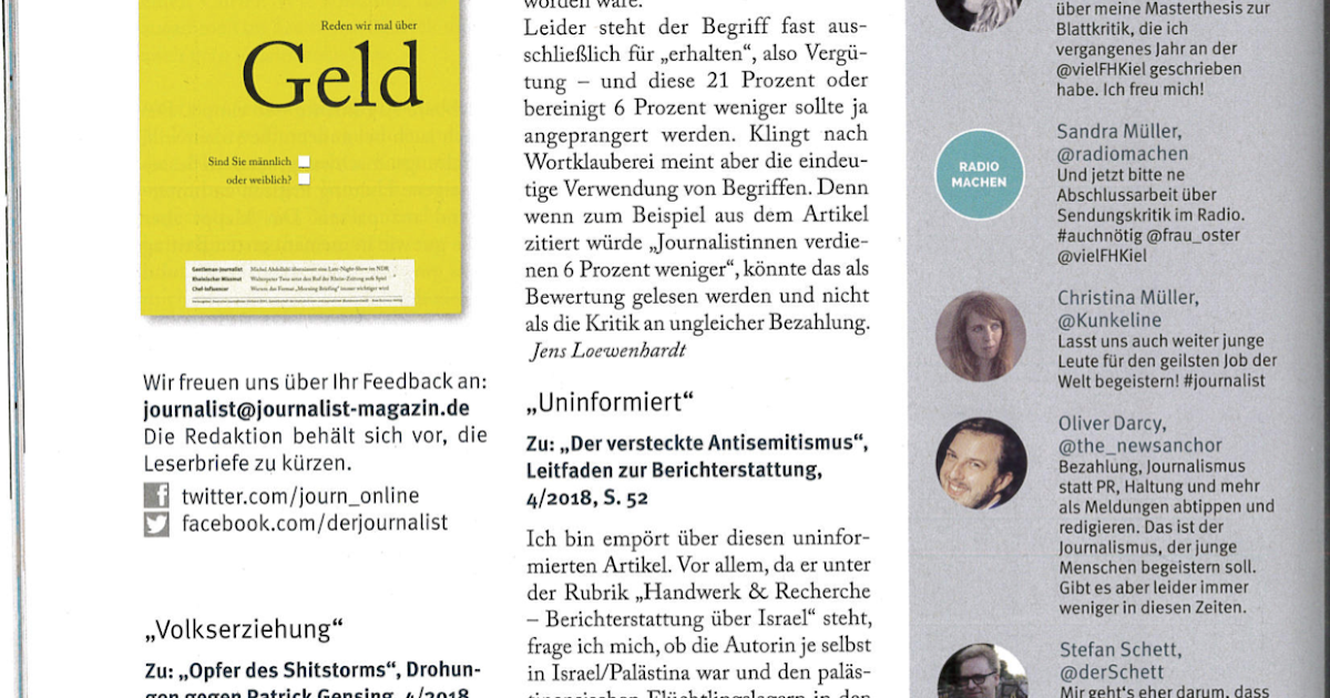 Sabine Matthes: (Veröffentlichter) Leserbrief zu Jennifer Stange: "Der ...