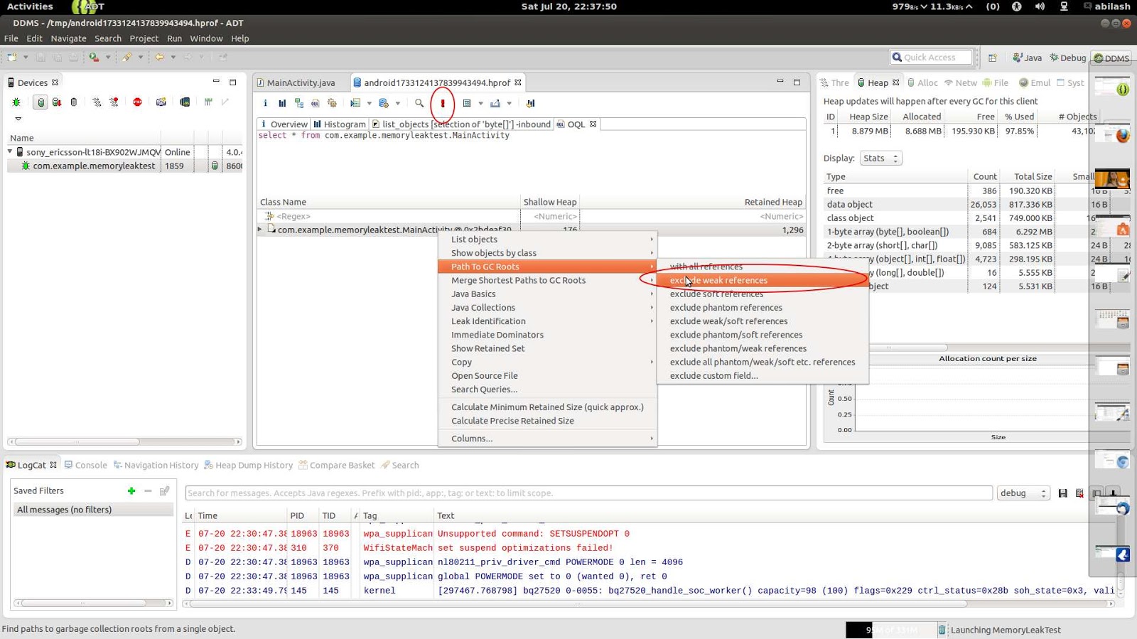 Android MAT memory leak analysis tutorial