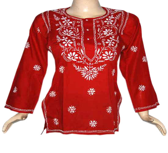 Indian Kurtis Tops For Women: Embroidered Chicken Tunics Top Kurtis