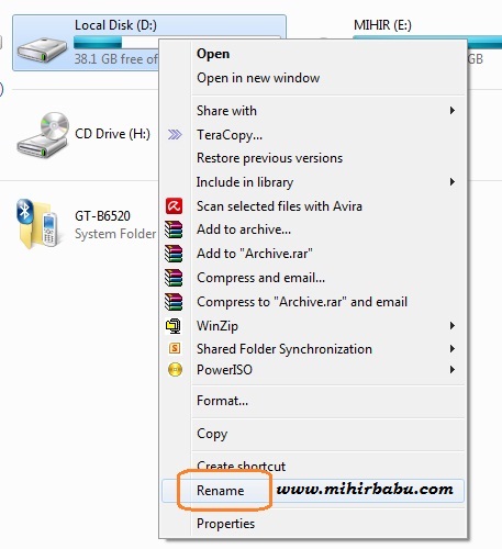 Renaming A Drive In Vista