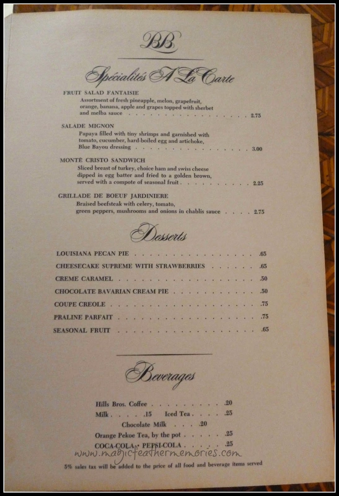 Vintage Disneyland ~ The Blue Bayou Restaurant - 1960’s Menu