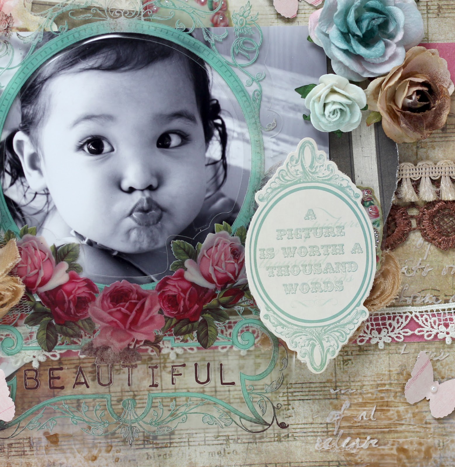 Tiffanys Paper Designs: Pucker Up layout. The Piece by Piece DT Project.