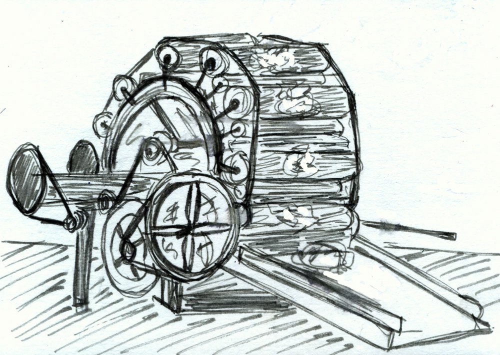 InkTracks: carding wool on a machine