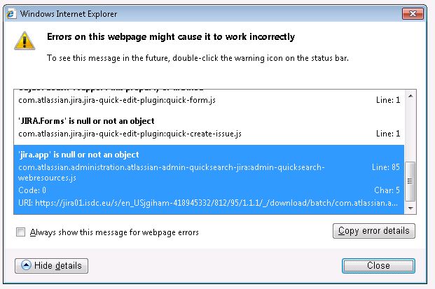 Object Error Internet Explorer