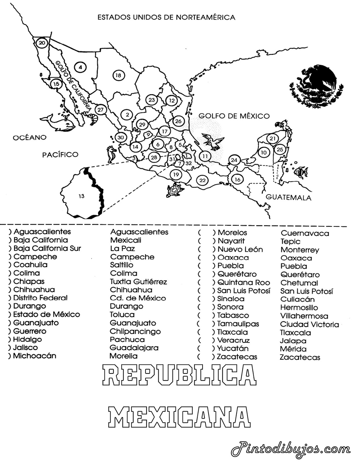 Pinto Dibujos: Mapa de México para colorear | Mapa de la Republica ...