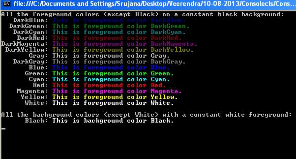 Display All Colours Using Console Class in C#.Net