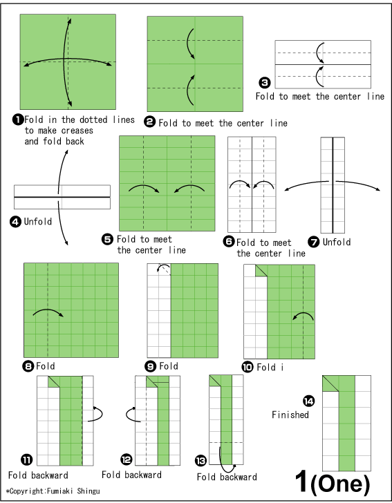 Number 1(One） - Easy Origami instructions For Kids