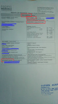 Cover note insuran ( the schedule / jadual ) untuk daftar uber dan ...