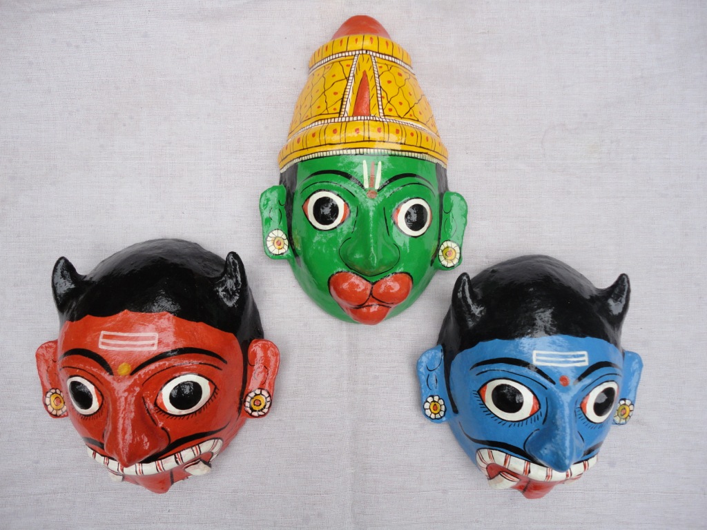 Cheriyal Scroll Paintings by Vaikuntam nakash: cherial sawdust masks