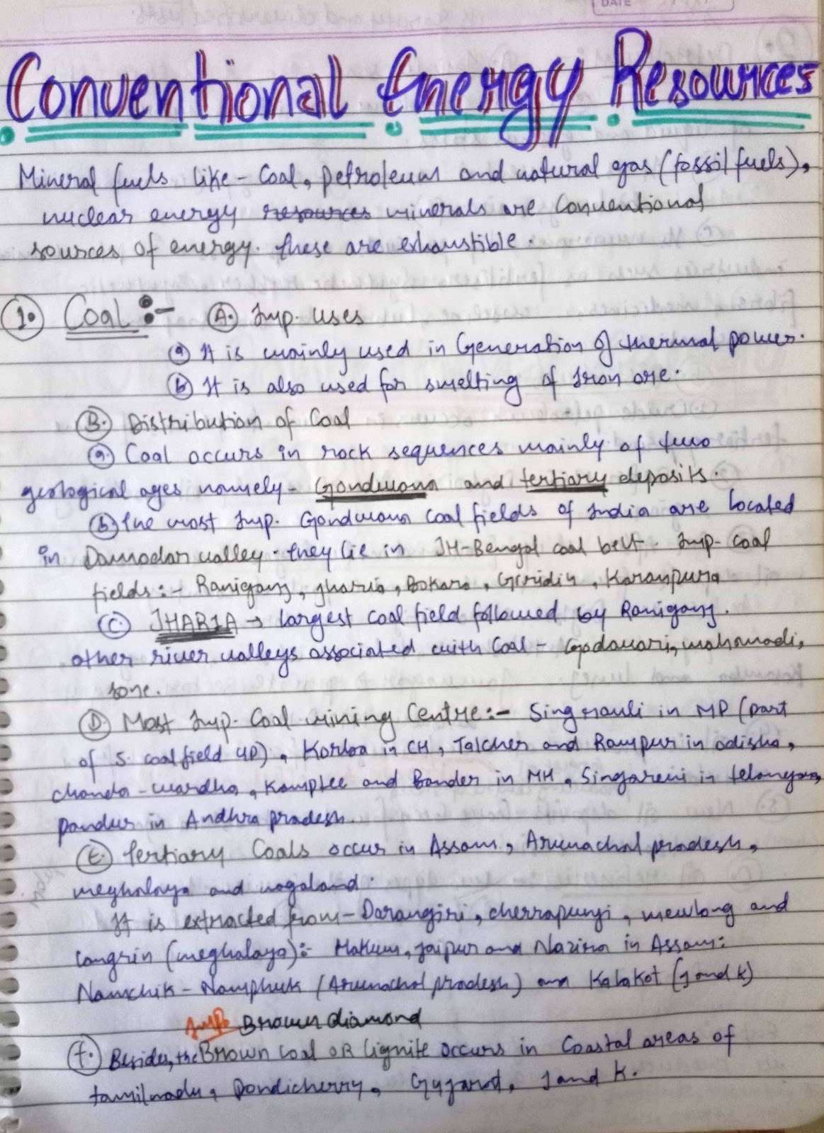 Handwritten notes of Mineral and Energy Resources- [geography] Class ...