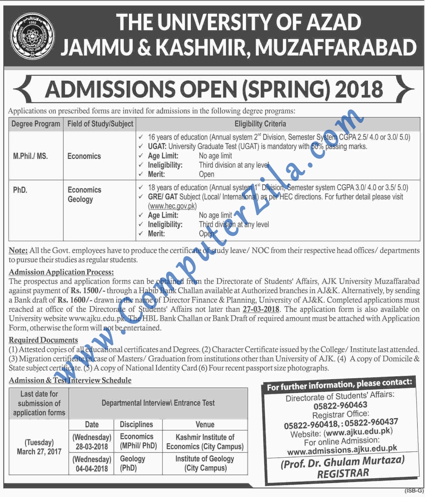 The University Of Azad Jammu & Kashmir Admissions Spring 2018 ...