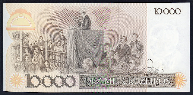 Brazil 10 Cruzados on 10000 Cruzeiros banknote 1986 Rui Barbosa|World ...