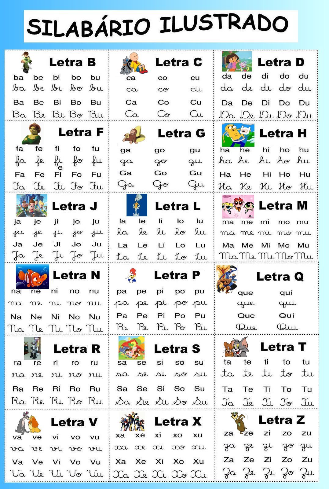 Silabário ilustrado para imprimir
