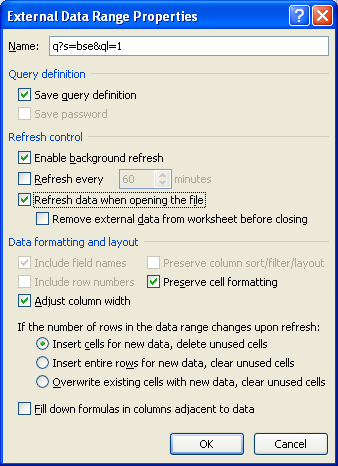 Excel Web Query: How to create Excel Web Query