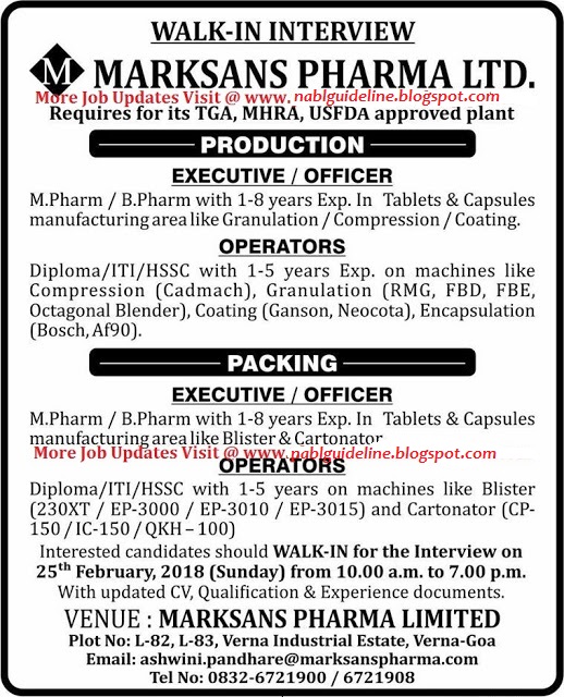 NABL GUIDELINES: MARKSANS PHARMA LTD - Walk-In Interviews for ...