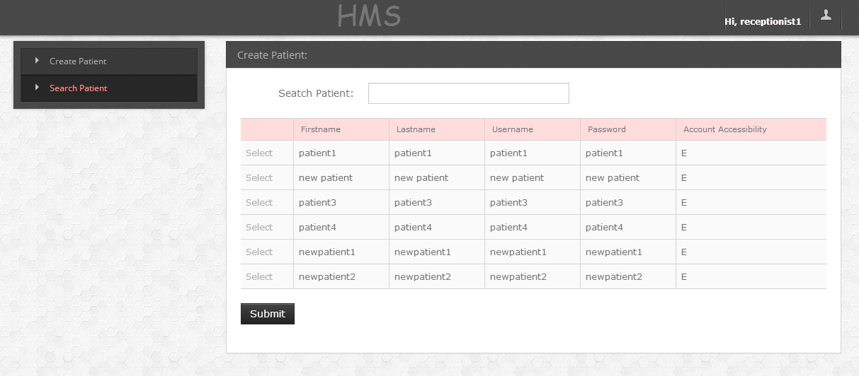Hospital Management System: Receptionist Panel