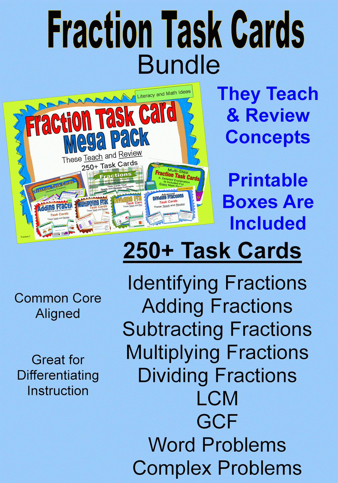 Literacy & Math Ideas: Fraction Task Card Bundle