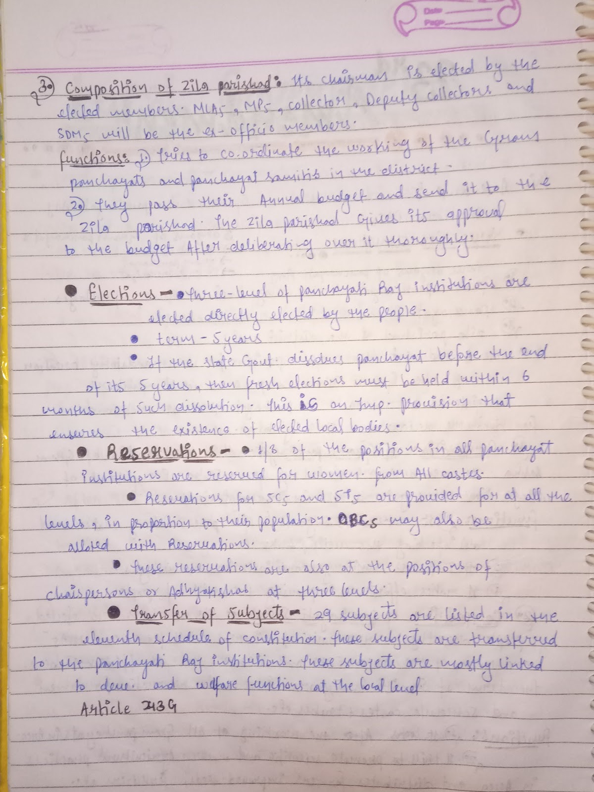 Handwritten Notes of Local Governments-class 11th-Political Science