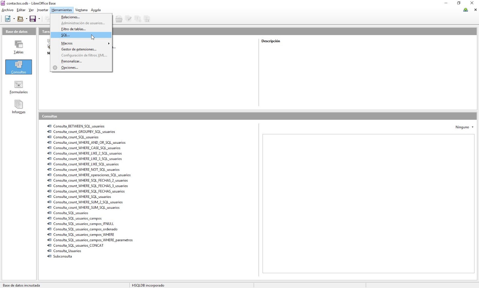 relaciones con SQL en LibreOffice Base (XXIX) | Programación de libre uso