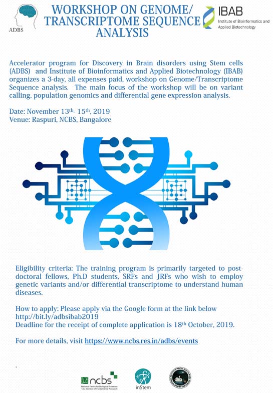 Workshop on Genome/Transcriptome Sequence Analysis | 13-15 November 2019