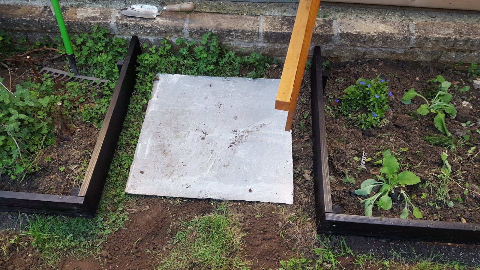 Veg patch from scratch: Edging made from decking boards