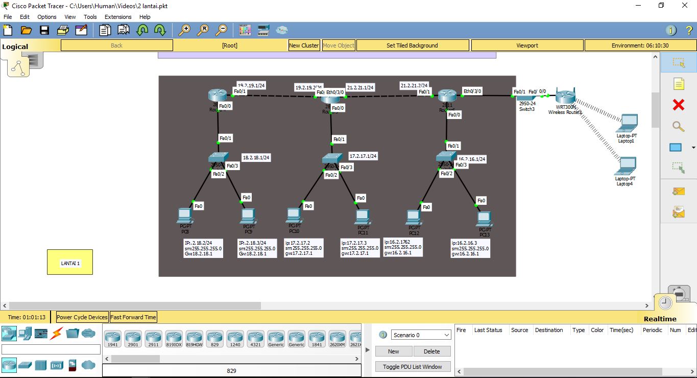 Contoh Skema Topologi Jaringan 2 Lantai Menggunakan Cisco Packet Tracer ...