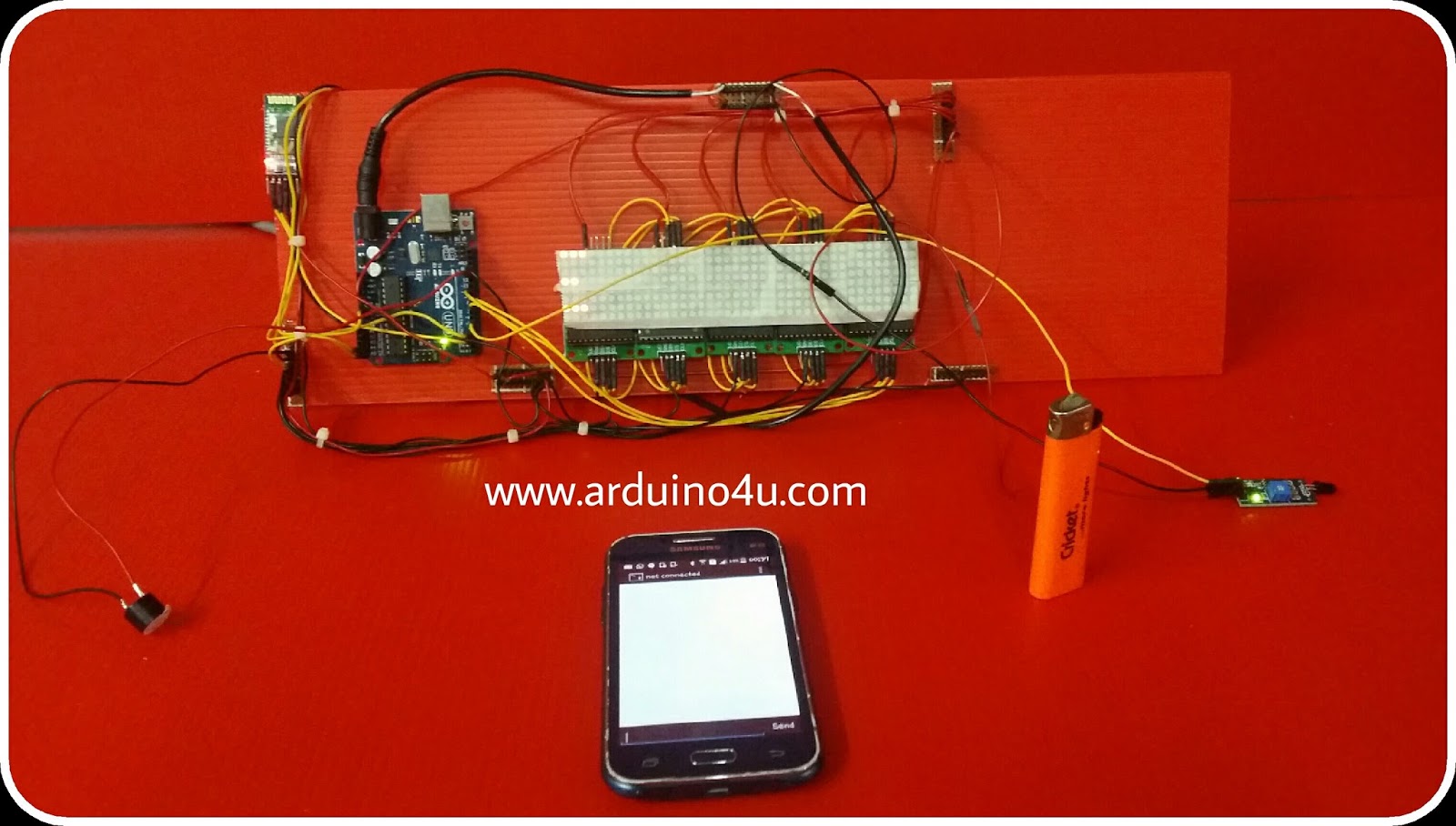 Projek Elektronik Arduino4u.com: 87.Fire warning with dot matrix display