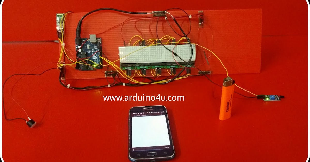 Projek Elektronik Arduino4u.com: 87.Fire warning with dot matrix display