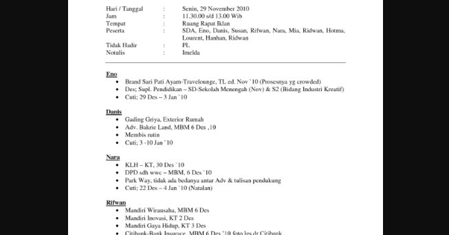 Contoh Notulen Rapat Dinas, Diskusi, dan Seminar Yang Benar ...